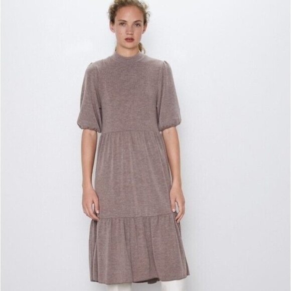 Zara | Dresses | Zara Women Soft Feel Dress Size S Warm Beige Midi ...